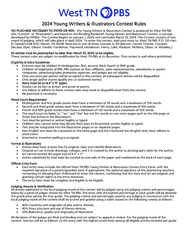 West TN PBS | PBS Kids Young Writers Contest 2024