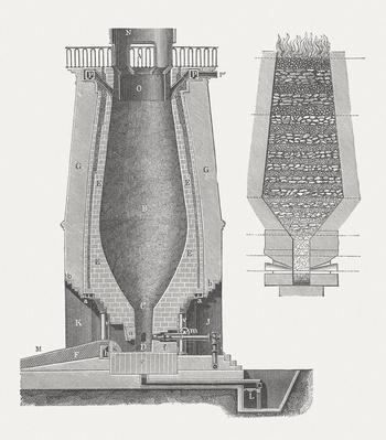 Blast furnace for iron, published in 1875 | Industrial Revolution | PBS ...