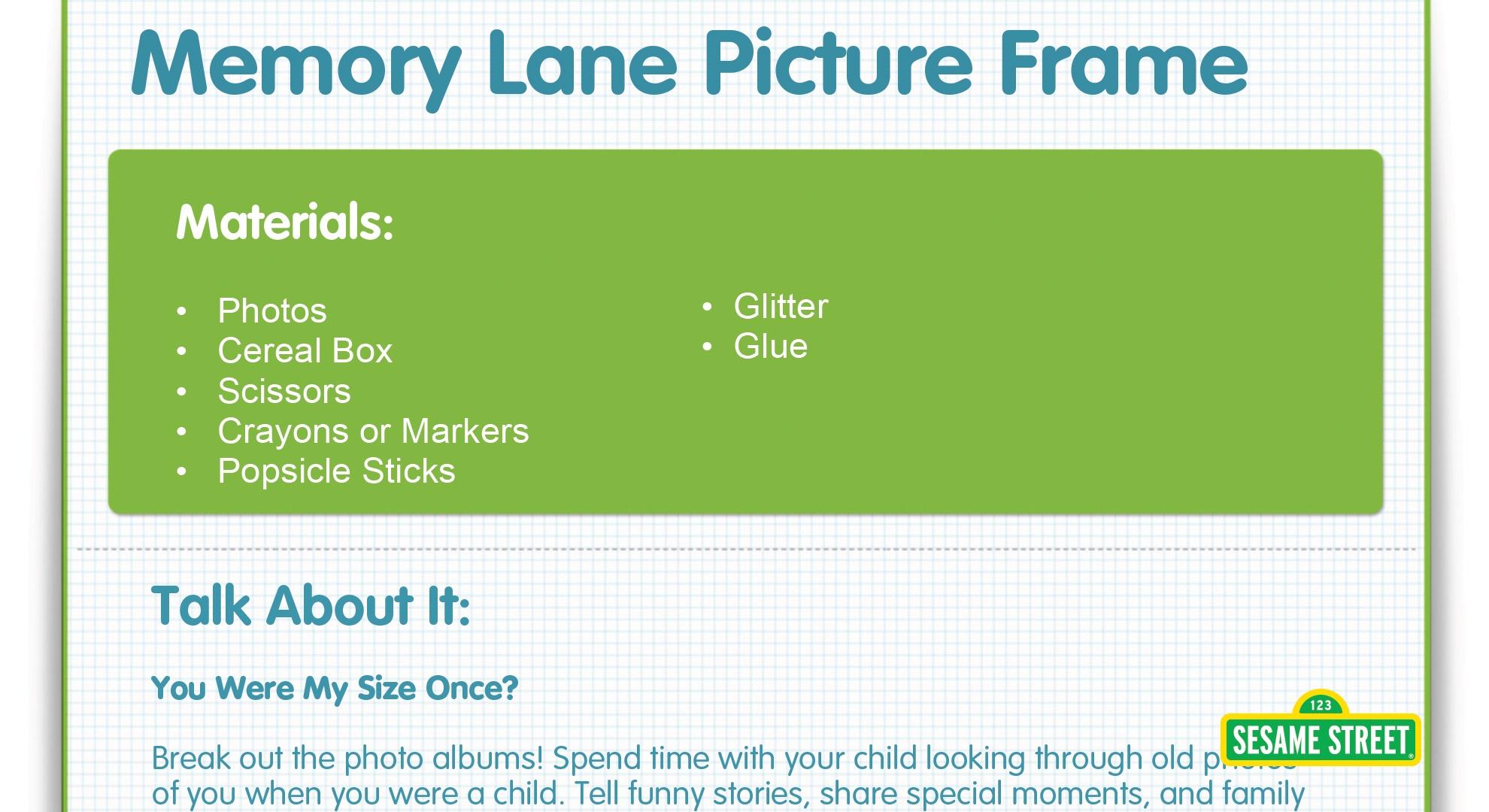 Memory Lane Picture Frame Craft | Sesame Street | PBS LearningMedia