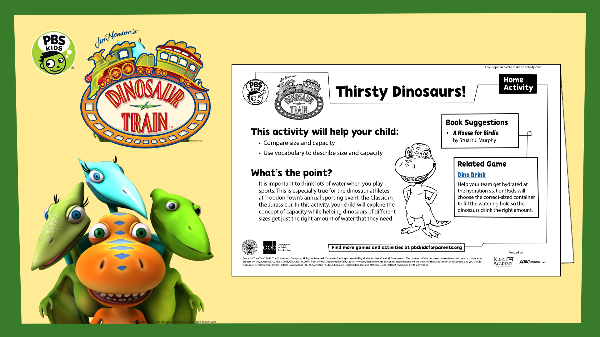 Thirsty Dinosaurs! Home Activity | Dinosaur Train | PBS LearningMedia