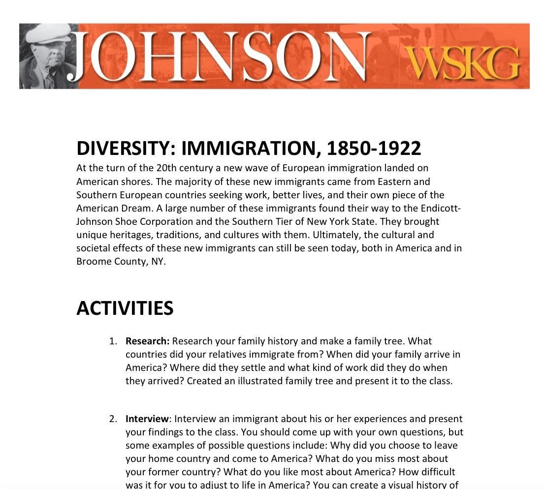 DIVERSITY: Immigration, 1850-1922 Activities | PBS LearningMedia