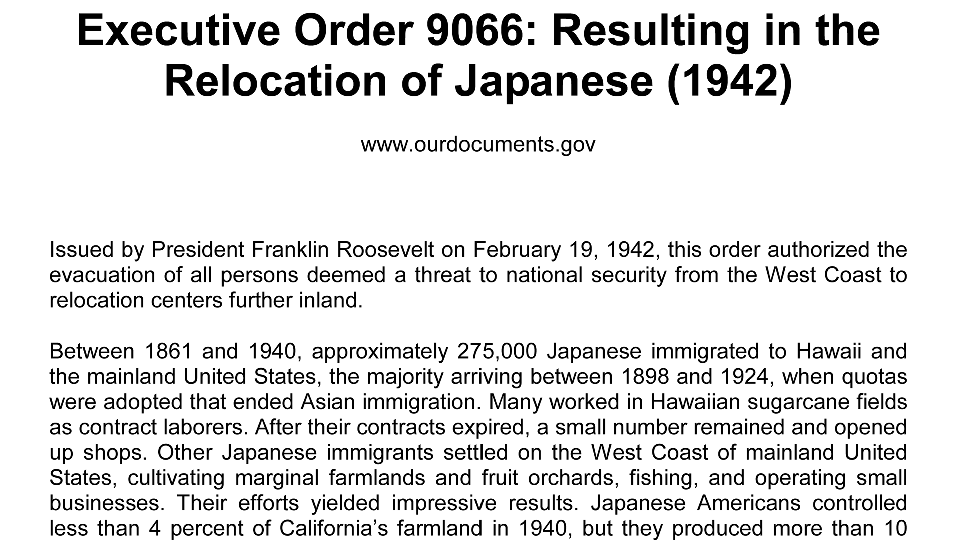 Executive Order 9066 Original Document Background Essay On Executive