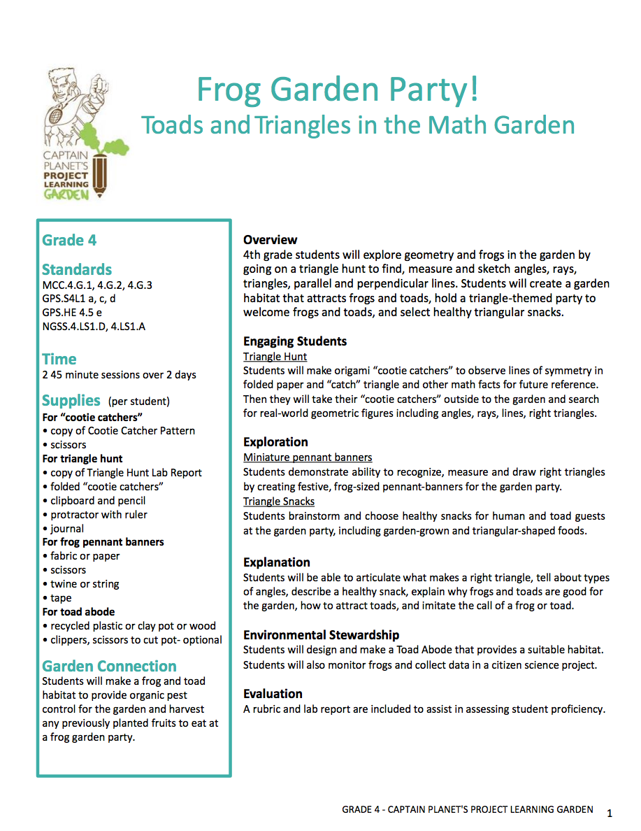 Frog Garden Party! Toads and Triangles in the Math Garden | Project ...