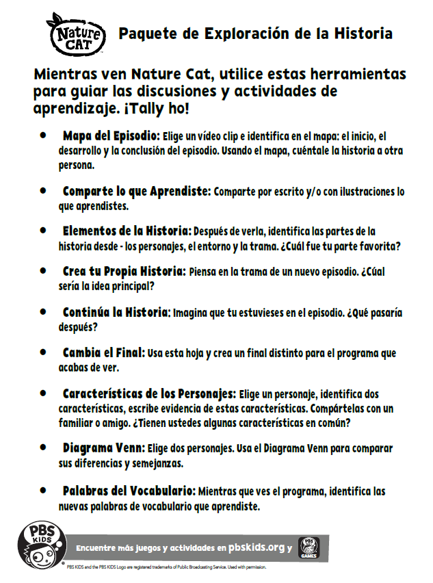 Story Exploration Packet (Spanish) | Nature Cat | PBS LearningMedia