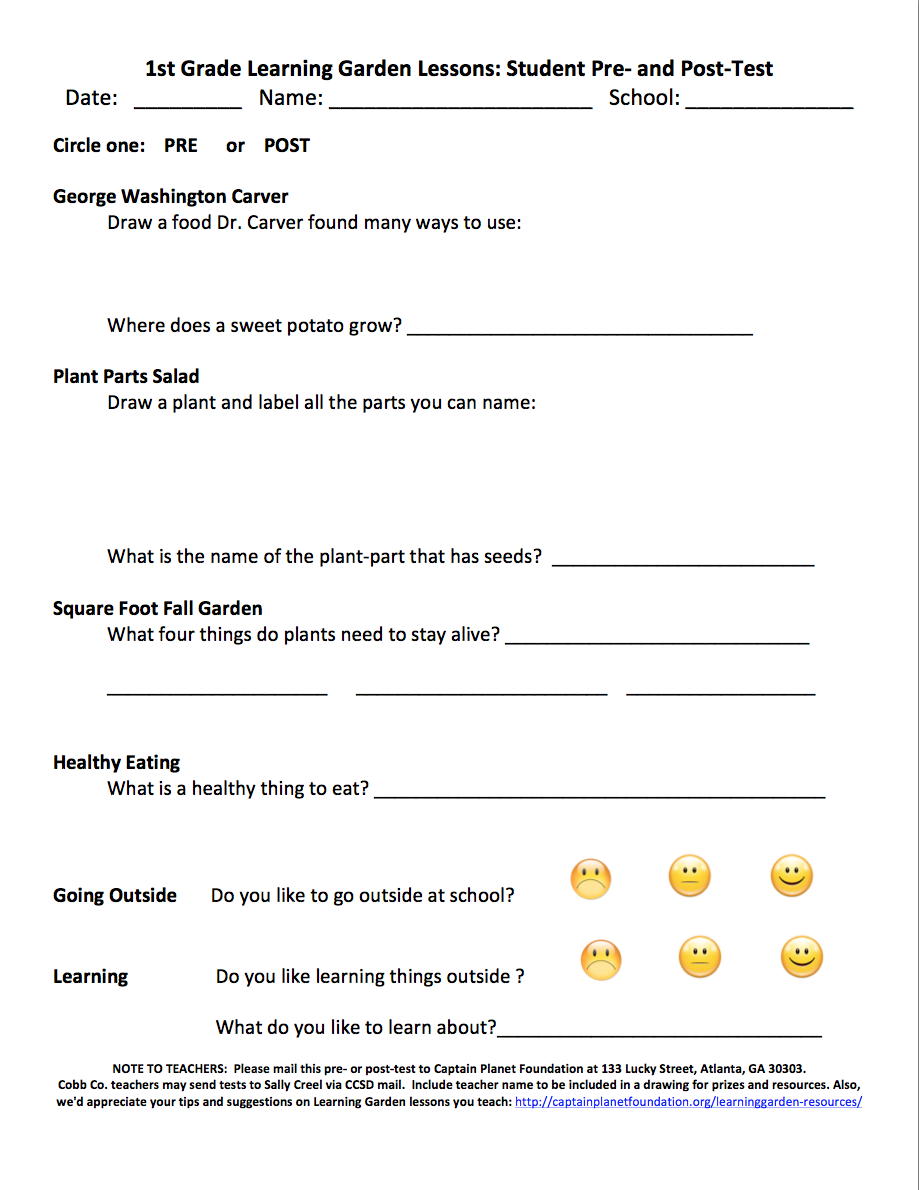 Learning Garden Lessons: Student Pre- and Post-Test: Grade 1 | Project Learning Garden | PBS ...