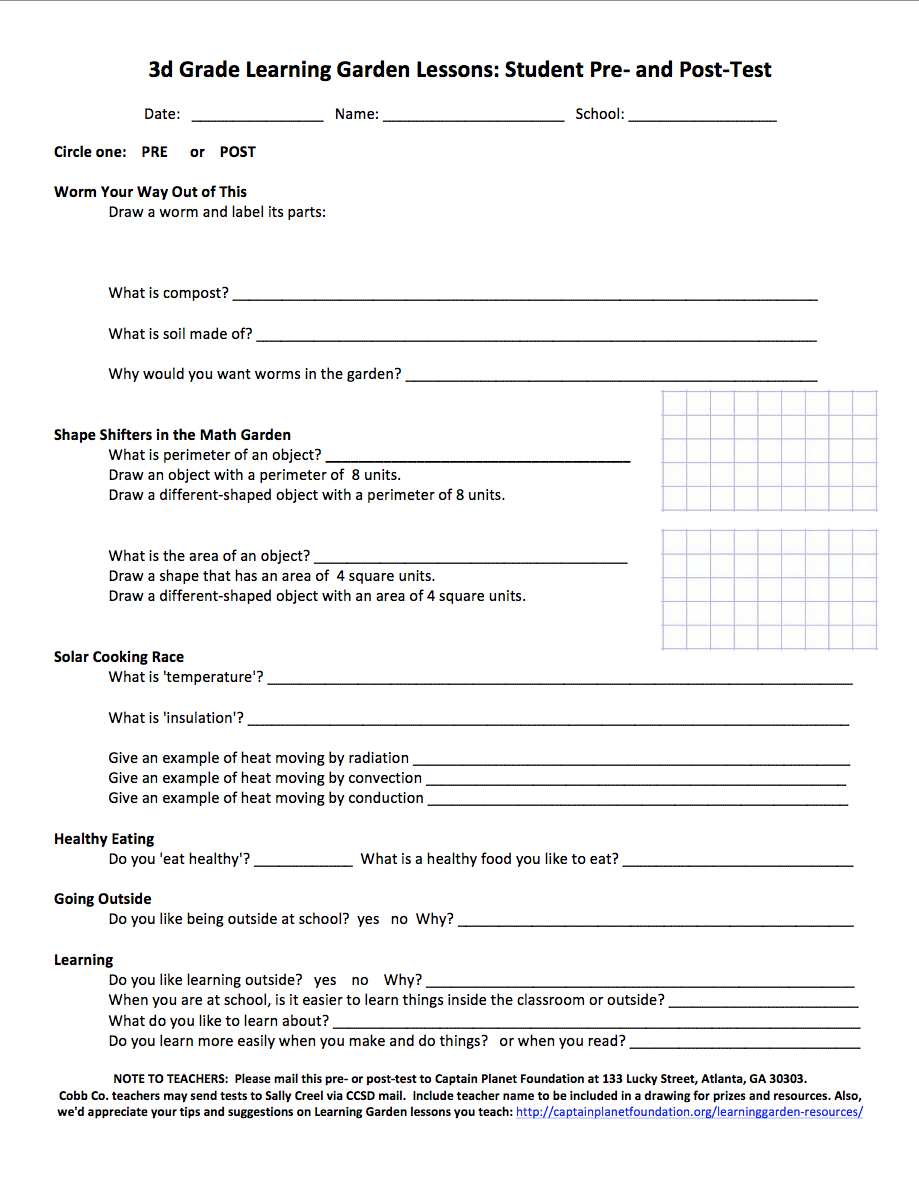 Learning Garden Lessons: Student Pre- and Post-Test: Grade 3 | Project ...