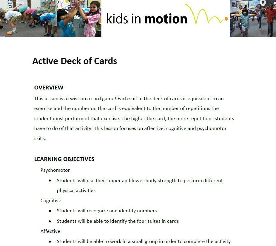 Active Deck of Cards: Lesson Plan | PBS LearningMedia