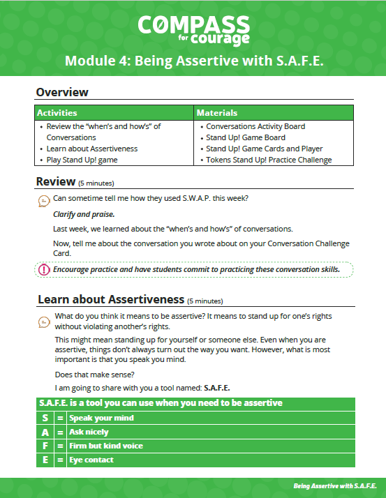 Module 4: Guide - Being Assertive with S.A.F.E. | COMPASS for Courage ...