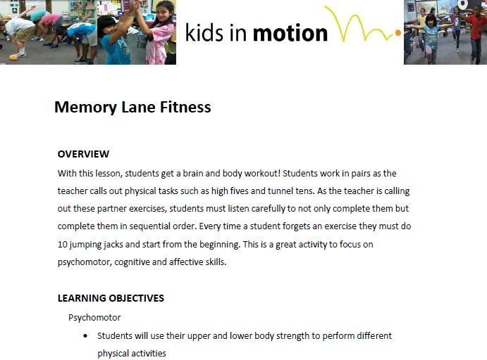Memory Lane Fitness Lesson Plan | PBS LearningMedia