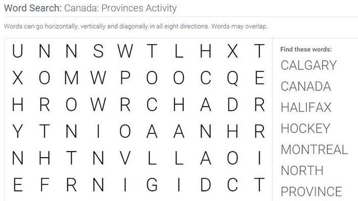Map Canada Word Search