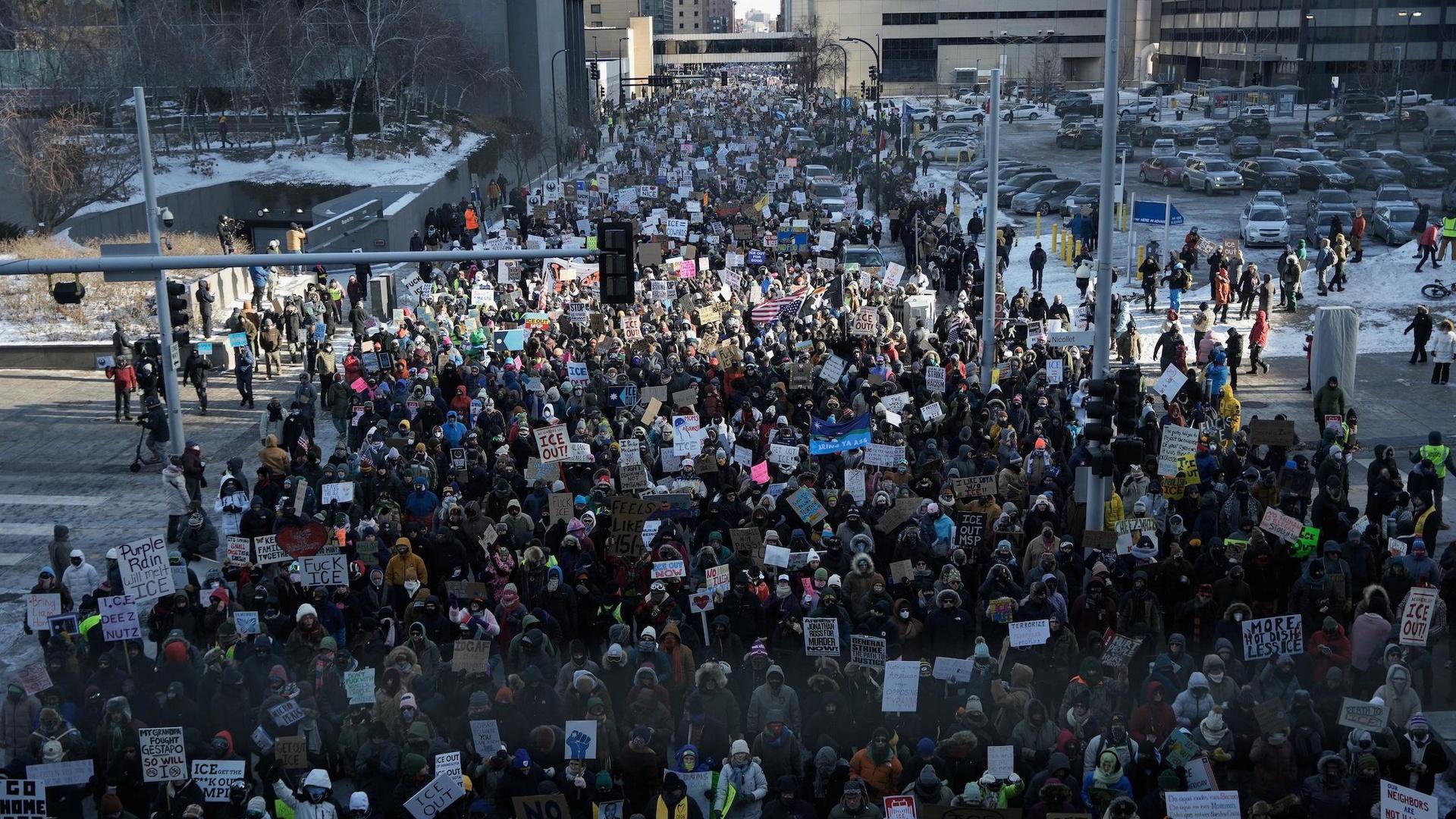 Thousands brave frigid cold in Twin Cities 'ICE Out' protest | PBS News ...